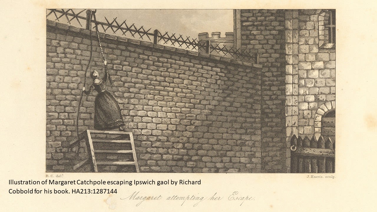 An illustration showing Margaret Catchpole standing on a platform ...